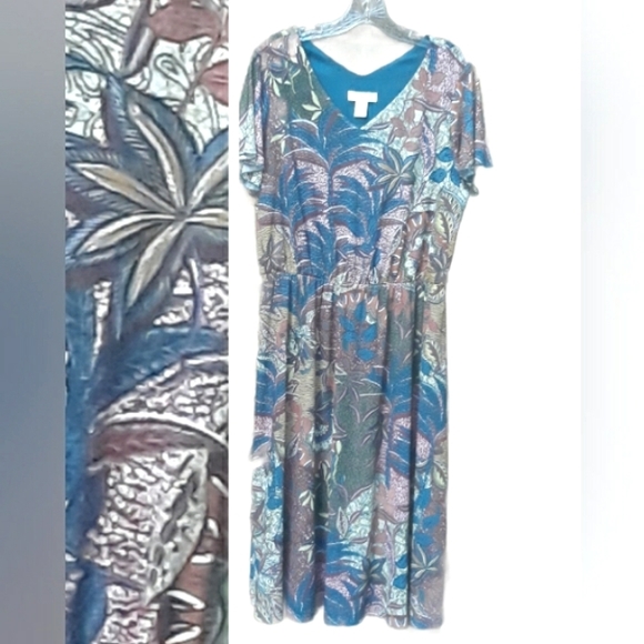 CJ Banks | Dresses | Cj Banks Palm Print Midi Dress Size X 4w V Neck ...
